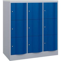 C+P Schlie&szlig;fachschrank Resisto, 3 Abteile, 9 F&auml;cher, B 1148 x T 640 x H 1255 mm, Wei&szlig;alu/Enzianblau