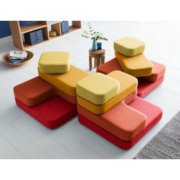 Nowy Styl Sitzsystem TAPA Square, Stoff, modular, mit Drehmechanismus, B 900 x T 900 x H 620 mm, rot/gelb