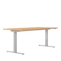 Schreibtisch ERGO DRIVE ED 470, elektrisch h&ouml;henverstellbar, Rechteck, T-Fu&szlig;, B 1800 x T 800 x H 692-1147 mm, Buche/wei&szlig;aluminium RAL 9006