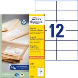 Avery Zweckform Avery&reg; Zweckform Etiketten LR3424, A4, universell, permanenthaftend, druckergeeignet, Recycling-Papier, rechteckig, naturwei&szlig;, 1200 St&uuml;ck auf 100 Bogen