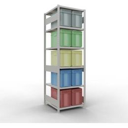 SCHULTE LAGERTECHNIK Fachbodenregal-Stecksystem MULTIplus 250, Grundregal, L&auml;ngenriegel, 2500x750x800 mm, 6 B&ouml;den, lichtgrau
