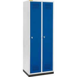 Sch&auml;fer Shop Sch&auml;fer Shop Genius Kleiderspind mit Sockel, 2 Abteile, 300 mm Abteilbreite, Sicherheitsdrehriegelverschluss, lichtgrau/enzianblau