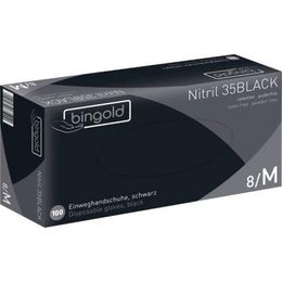 Schutzhandschuhe BINGOLD Nitril 35BLACK, Einweg, mikrotextuierte Fingerspitzen, puderfrei, Nitril, schwarz, Gr&ouml;&szlig;e M, 100 St&uuml;ck