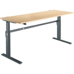 Schreibtisch Standard, elektrisch h&ouml;henverstellbar, Rechteck, C-Fu&szlig;, B 1800 x T 800 x H 725-1185 mm, Ahorn/anthrazit