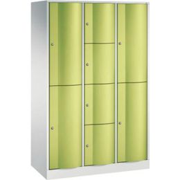 C+P Kombi-Schlie&szlig;fachschrank Resisto, 3 Abteile, 8 F&auml;cher, B 1148 x T 540 x H 1950 mm, Lichtgrau/Clowngr&uuml;n