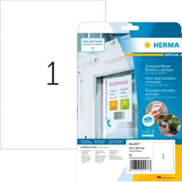 Etiketten Herma 4577, 210 x 297 mm, 20 St&uuml;ck, auf DIN A4, wetterfest, selbstklebend, stark haftend, Polyesterfolie, mattwei&szlig;