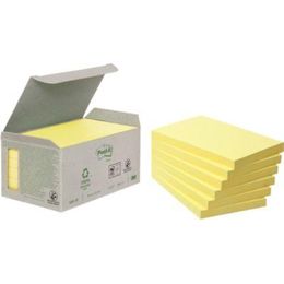 Post-it&reg; Haftnotizen, Recycling-Papier, 127 mm x 76 mm, 6 x 100 Blatt, gelb