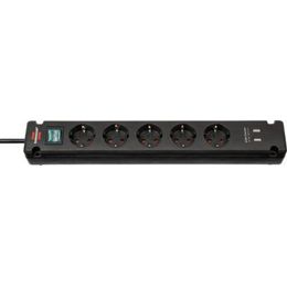 Fa.Brennenstuhl Brennenstuhl Bremounta Steckdosenleiste, 5-fach, 2 USB-Anschl&uuml;sse, 90&deg;-Anordnung, 3 m Kabel, Sicherheitsschalter, L 80 x B 430 x T 70 mm, schwarz