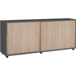 Sch&auml;fer Shop Sch&auml;fer Shop Select Anstellschiebet&uuml;renschrank, aus Holz, 2 Fachb&ouml;den, B 1600 mm x T 421 x H 750 mm, graphit/Eiche