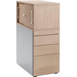 Sch&auml;fer Shop Sch&auml;fer Shop Genius Standcontainer mit Aufsatzschrank inkl. Schiebet&uuml;r, komplett abschlie&szlig;bar, seitliche Griffnut, Eiche/wei&szlig;alu
