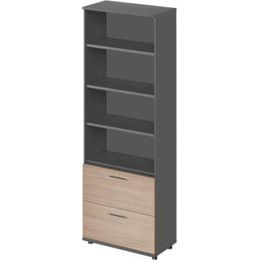 Sch&auml;fer Shop Sch&auml;fer Shop Genius Kombischrank TETRIS WOOD, 6 OH, H 2270 mm, 2 H&auml;ngeregistraturausz&uuml;ge, H&ouml;he inkl. Gleiter, graphit/Eiche