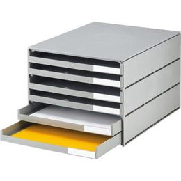Schubladenbox Styro&reg; Styroval, Format C4, 6 offene Sch&uuml;be, stapelbar, Beschriftungsmaterial, B 243 x T 335 x H 200 mm, Recycling-Kunststoff, schwarz-grau