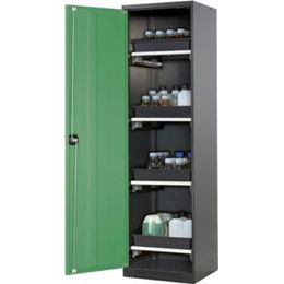 Chemikalienschrank ASECOS CS-CLASSIC, Fl&uuml;gelt&uuml;r, 4 Auszugswannen, 545x520x1950 mm, resedagr&uuml;n