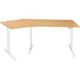 Sch&auml;fer Shop Sch&auml;fer Shop Genius Winkelschreibtisch AERO FLEX, elektrisch h&ouml;henverstellbar, 135&deg; Winkel links, B 2165 mm, Buche/wei&szlig; + Memorypanel