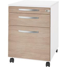 Sch&auml;fer Shop Sch&auml;fer Shop Select Rollcontainer Login, HR-Auszug+Utensilienauszug+Schublade, abschlie&szlig;bar, Holz, B 431 x T 580 x H 595 mm, wei&szlig;/Eiche
