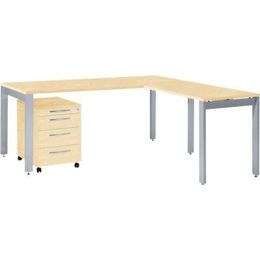 Sch&auml;fer Shop Sch&auml;fer Shop Select Komplettset LOGIN, 4-Fu&szlig; Schreibtisch 1800 mm, 4-Fu&szlig; Anbautisch, Rollcontainer, Ahorn Dekor