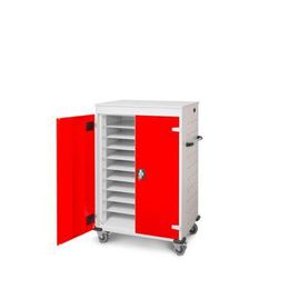 Laptopwagen mit Ladefunktion, 2-Punkt-Verriegelung, Feststellbremse, 20 F&auml;cher, B 920 x T 500 x H 1250, verkehrsrot