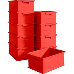 Sch&auml;fer Shop Stapelkasten SSI Sch&auml;fer Serie 14/6-2, Volumen 21 l, bis 30 kg, Griffmulden & Etikettenhalter, Polypropylen, rot, 10 St&uuml;ck