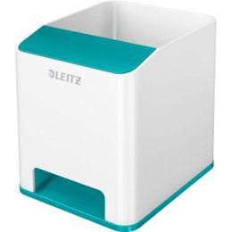 Stiftehalter Leitz WOW Sound, 1 Fach, Smartphone-Fach mit Soundverst&auml;rkung, wei&szlig;/eisblau
