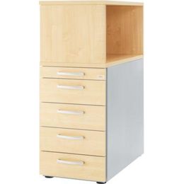 Sch&auml;fer Shop Sch&auml;fer Shop Genius Standcontainer mit Aufsatzregal, abschlie&szlig;bar, runder Griff, Ahorn/wei&szlig;alu