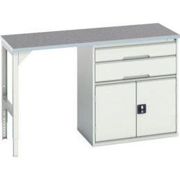 Unterbauwerkbank Bott verso, Linoleum-Platte, 2 Schubladen, 1 T&uuml;r, 1 Ablageboden, B 1500 x T 600 x H 930 mm, Lichtgrau