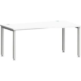 Sch&auml;fer Shop Schreibtisch MODENA FLEX, Freiform, Ansatz rechts, 4-Fu&szlig; Quadratrohr, B 1800 x T 1000/800 x H 720-820 mm, wei&szlig;/wei&szlig;aluminium