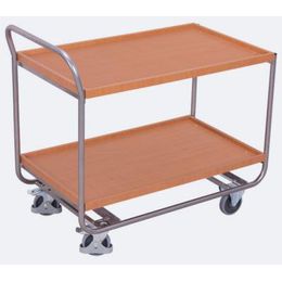 Schäfer Shop Tischwagen, Aluminium/MDF-Platte, alusilber/Buche-Dekor, 2 Etagen, L 970 x B 570 mm, TPE-Rollen mit Feststellbremse, bis 200 kg