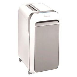 Aktenvernichter Fellowes&reg; Microshred LX 221, Mikropartikelschnitt 2 x 12 mm, P-5, 30 l, 20 Blatt Schnittleistung, mit Rollen, wei&szlig;