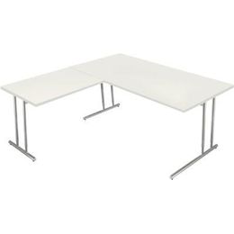 Schreibtisch Toledo, mit Anbautisch, h&ouml;henverstellbar, C-Fu&szlig;, B 1600 x T 800 mm, wei&szlig;