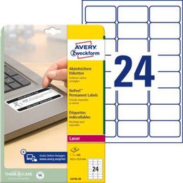 Avery Zweckform Etiketten L6146-20, f&auml;lschungssicher, extrem robust, geeignet f&uuml;r SW-Laserdrucker, 63,5 x 33,9 mm, 480 St&uuml;ck/20 A4-Bogen, Acrylfolie, wei&szlig;