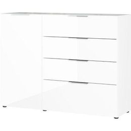 Sideboard, mit 4 Schubladen und 1 T&uuml;r, Glasfront- und auflage, B 1340 x T 420 x H 1020 mm, wei&szlig;