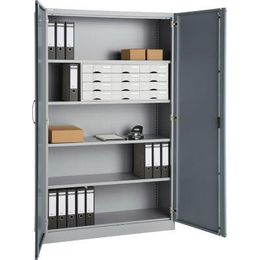 B&uuml;roschrank, 5 OH, abschlie&szlig;bar, mit aufliegenden T&uuml;ren, B 1200 mm, Basaltgrau/Wei&szlig;alu