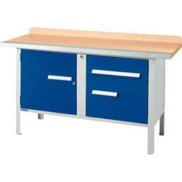 Schäfer Shop Kastenwerkbank Schäfer Shop Select PWi 150-3, Buche Multiplexplatte, mit Stahlkante, bis 750 kg, B 1500 x T 700 x H 840 mm, Enzianblau
