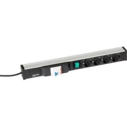 treston Steckdosenleiste 468, 4-fach, 1 x USB A, An/Aus-Schalter, FI-Schalter, 4,5 m langes Kabel, 16 A/250 V, B 468 x T 44 x H 52 mm, Aluminium