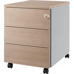 Sch&auml;fer Shop Sch&auml;fer Shop Pure Rollcontainer 333, Stahlkorpus, Holzfront, Rollen, abschlie&szlig;bar, B 435 x T 565 x H 567 mm, 3 Sch&uuml;be, Eiche/wei&szlig;aluminium