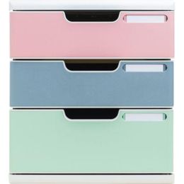 Exacompta Schubladenbox Autentik, f&uuml;r A4/A4+, aus recyceltem Kunststoff, geschlossene Schubladen, stapelbar, leiser Auszug, 3 Schubladen, farbsortiert