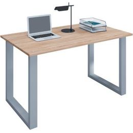 Schreibtisch, rechteckig, B&uuml;gelfu&szlig;, B 1400 x T 800 x H 760 mm, Sonoma Eiche/silber