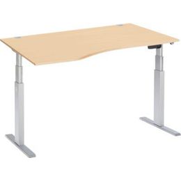 Sch&auml;fer Shop Sch&auml;fer Shop Select Schreibtisch ERGO-T, elektrisch h&ouml;henverstellbar, Freiform, Ansatz links, T-Fu&szlig;, B 1800 x H 640-1300 mm, Ahorn-Dekor/wei&szlig;alu