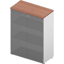 Glast&uuml;renschrank ARLON OFFICE, 3 Ordnerh&ouml;hen, Glast&uuml;ren ohne Rahmen, B 900 x T 450 x H 1232 mm, Nuss Canaletto-Dekor/wei&szlig;