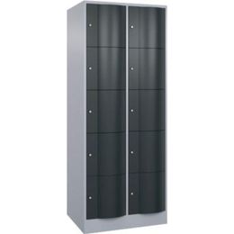 C+P Schlie&szlig;fachschrank Resisto, 2 Abteile, 10 F&auml;cher, B 772 x T 640 x H 1950 mm, Wei&szlig;alu/Anthrazitgrau