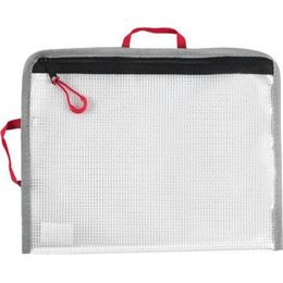 Rei&szlig;verschlussbeutel Foldersys Bungee-Bag, A5, 0,20 mm, Kordel/Bordierband/Schlaufen, B 254 x H 200 mm, PVC-freie Folie, transparent-rot-grau-schwarz