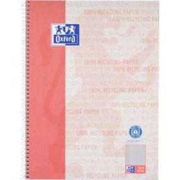 Oxford Collegeblock Recycling, 80 Blatt, DIN A4+, 90 g/m&sup2;, 4-fach gelocht, Spiralbindung, OPTIK PAPER&reg;, kariert, Rand links, rot