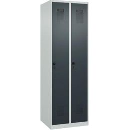 Kleiderspind C+P Evolo Plus, 2 Abteile, Anschlag rechts, Sicherheits-Drehriegel, Soft-Anschlag, B 600 x T 500 x H 1850 mm, lichtgrau/anthrazitgrau