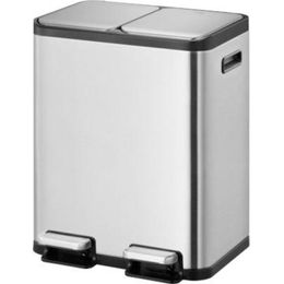 EKO Treteimer EcoCasa, Edelstahl geb&uuml;rstet, fingerabdrucksicher, 2 x 30 Liter, ged&auml;mpfte Deckel, B 530 x T 372 x H 665 mm, silber