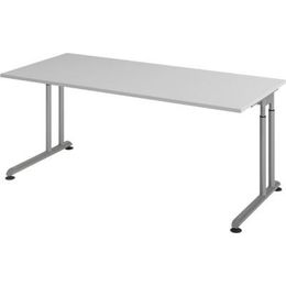 Schreibtisch Breno, manuelle H&ouml;heneinstellung, horizontaler Kabelkanal, B 1800 x T 800 x H 680-820 mm, Spanplatte & Stahl, Lichtgrau/Silber