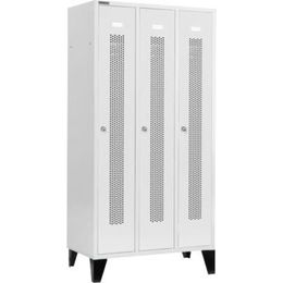 Sch&auml;fer Shop Sch&auml;fer Shop Select Kleiderspind, mit gelochten Streifen, 3 Abteile, 300 mm, mit F&uuml;&szlig;en, Zylinderschloss, T&uuml;r lichtgrau