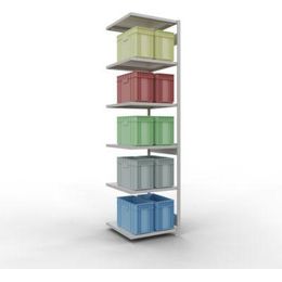 SCHULTE LAGERTECHNIK Fachbodenregal-Stecksystem MULTIplus 250, Anbauregal, L&auml;ngenriegel, 3000x750x800 mm, 7 B&ouml;den, lichtgrau
