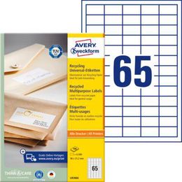 Avery Zweckform Avery&reg; Zweckform Etiketten LR3666, A4, universell, permanenthaftend, druckergeeignet, Recycling-Papier, rechteckig, naturwei&szlig;, 6500 St&uuml;ck auf 100 Bogen