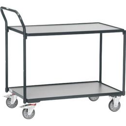 Fetra Tischwagen, 2 Etagen, L 1000 x B 600 mm, bis 300 kg, 2 Schiebeb&uuml;gel, Lenk- & Bockrollen, Holz & Stahl, anthrazitgrau RAL 7016