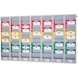 Planungstafel EICHNER Flexo, 7er-Set, mit Wandprofil, 10 Schienen pro Tafel, für bis zu 70 Auftragstaschen, B 1700 x T 100 x H 1280 mm, Kunststoff, grau